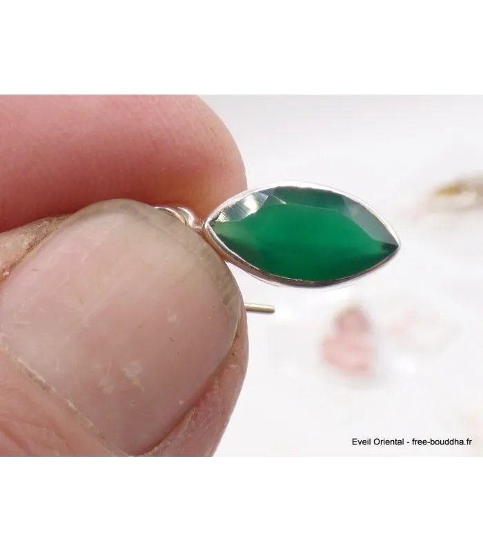 Boucles d'oreilles marquise Onyx vert facetté