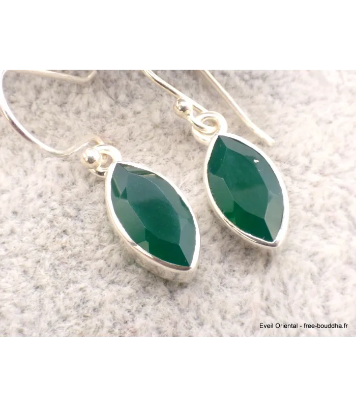 Boucles d'oreilles marquise Onyx vert facetté