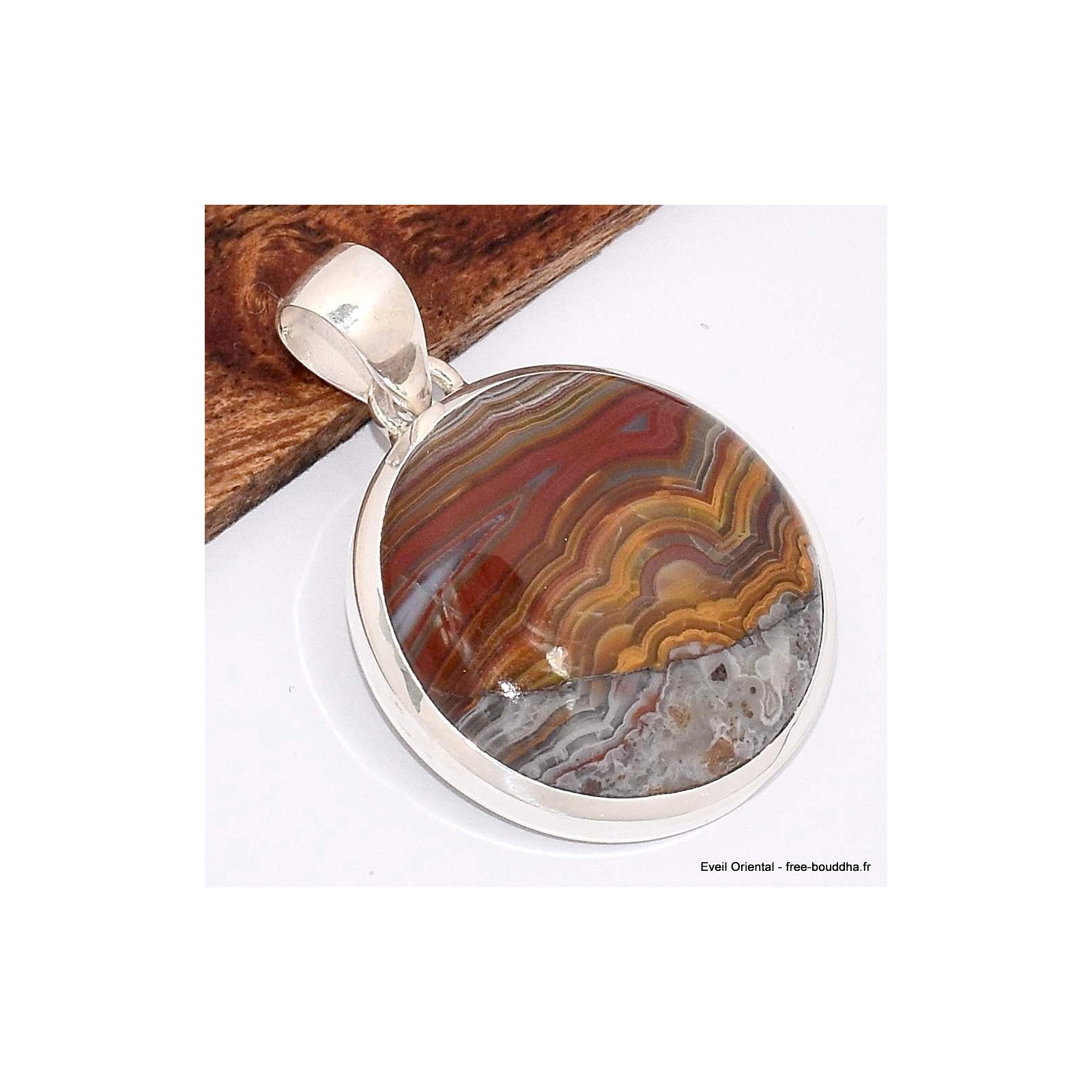 Pendentif rond Agate Laguna – Argent 925 certifié