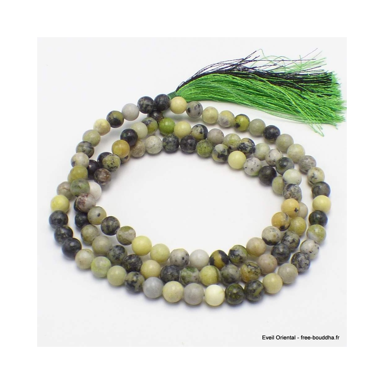 Mala tibétain serpentine naturelle – bijou rituel et méditation