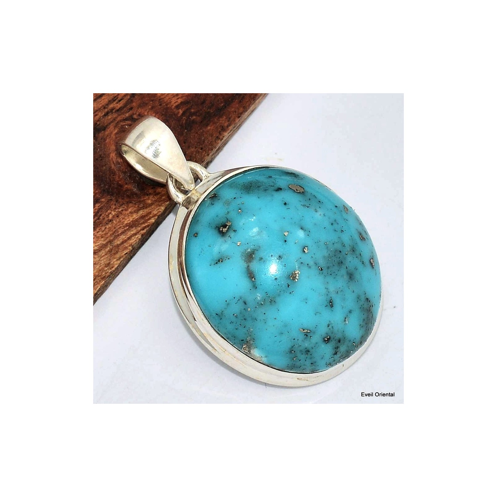 Authentique Turquoise avec Pyrite pendentif oval