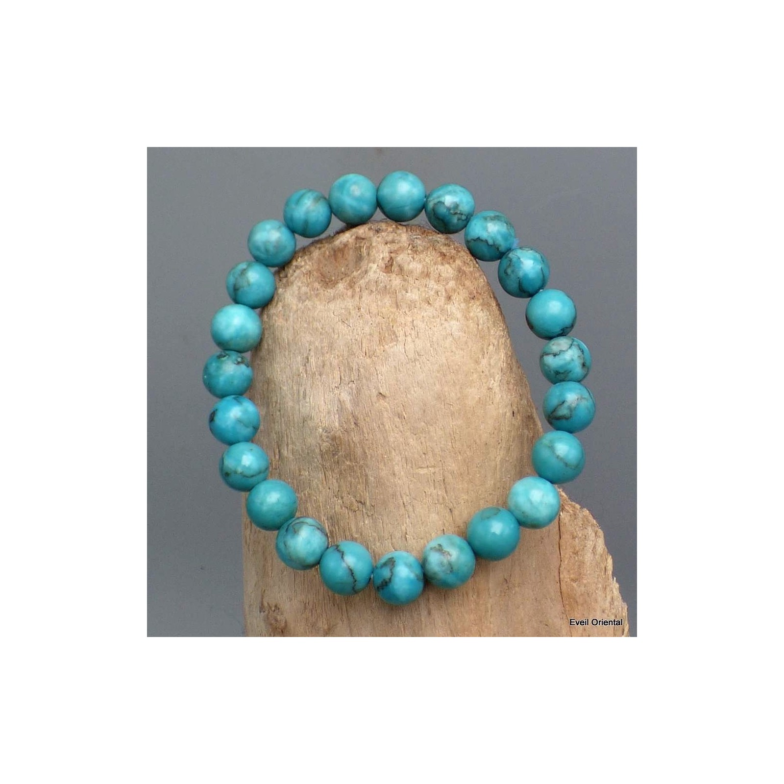 Bracelet Turquoise africaine authentique – Mala tibétain 8 mm