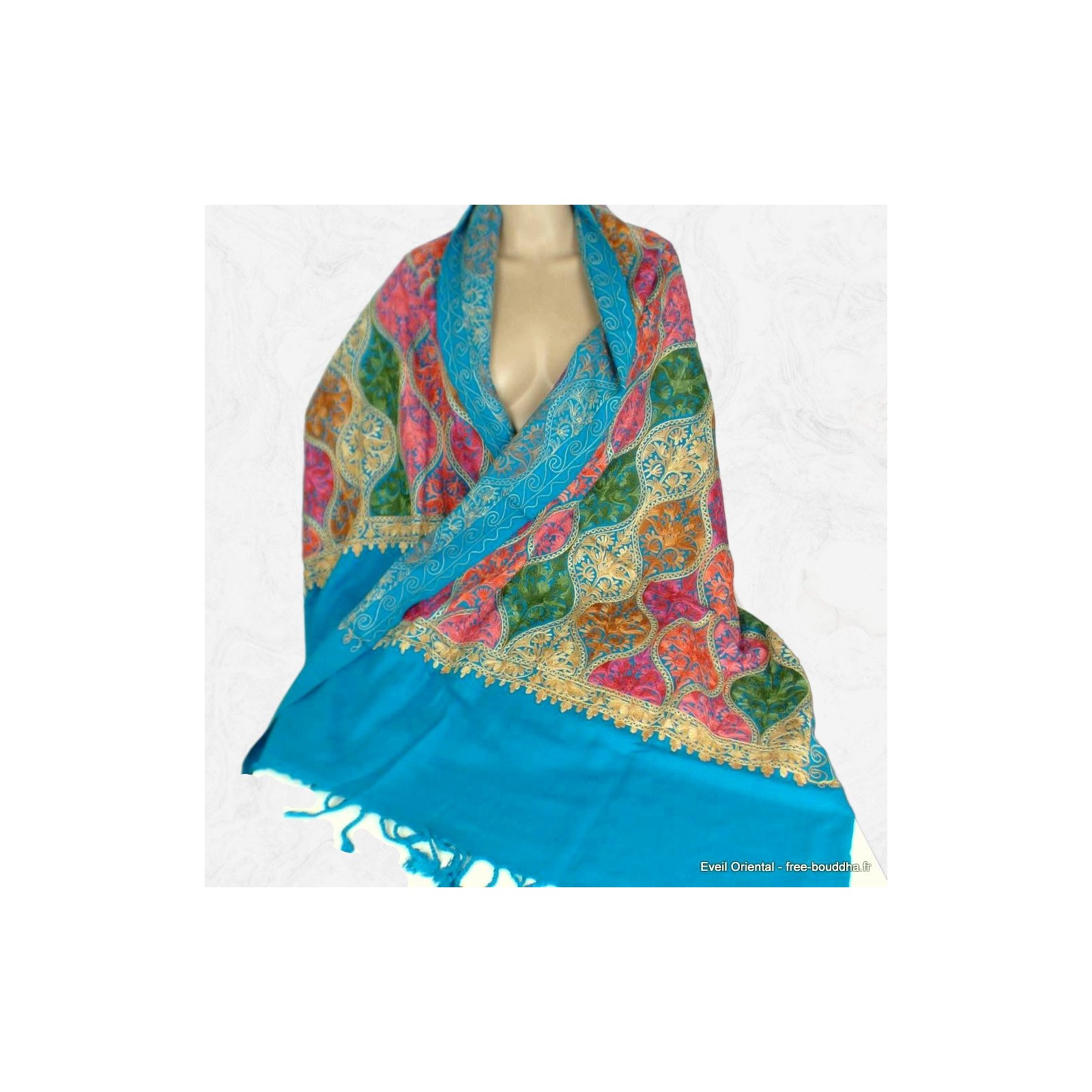 Châle pashmina oriental turquoise