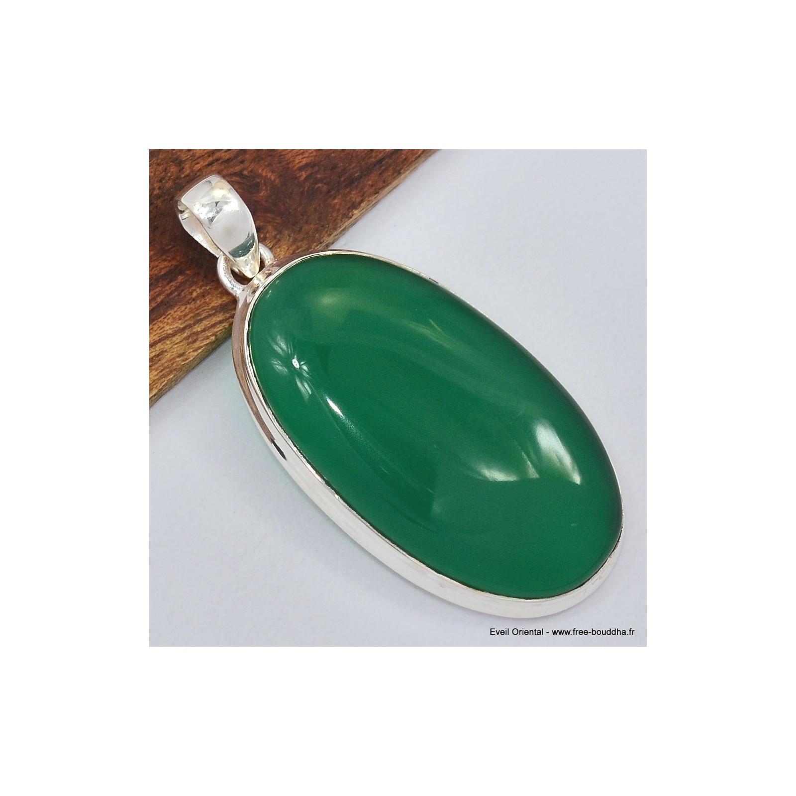 Pendentif Onyx vert Véritable – Argent 925 poinçonné