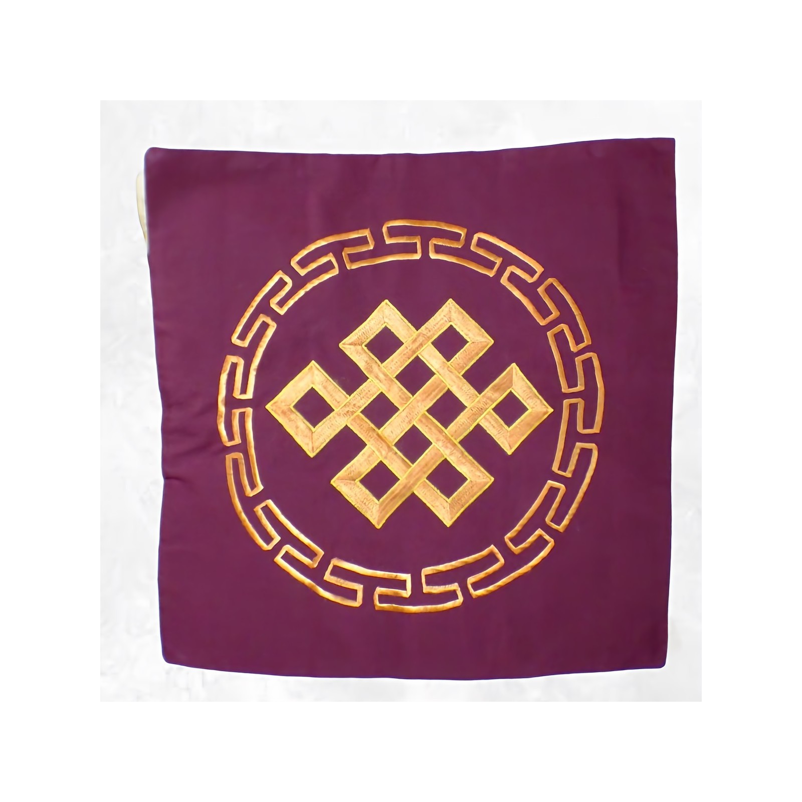 Housse de coussin avec symbole tibétain– nœud infini bouddhiste