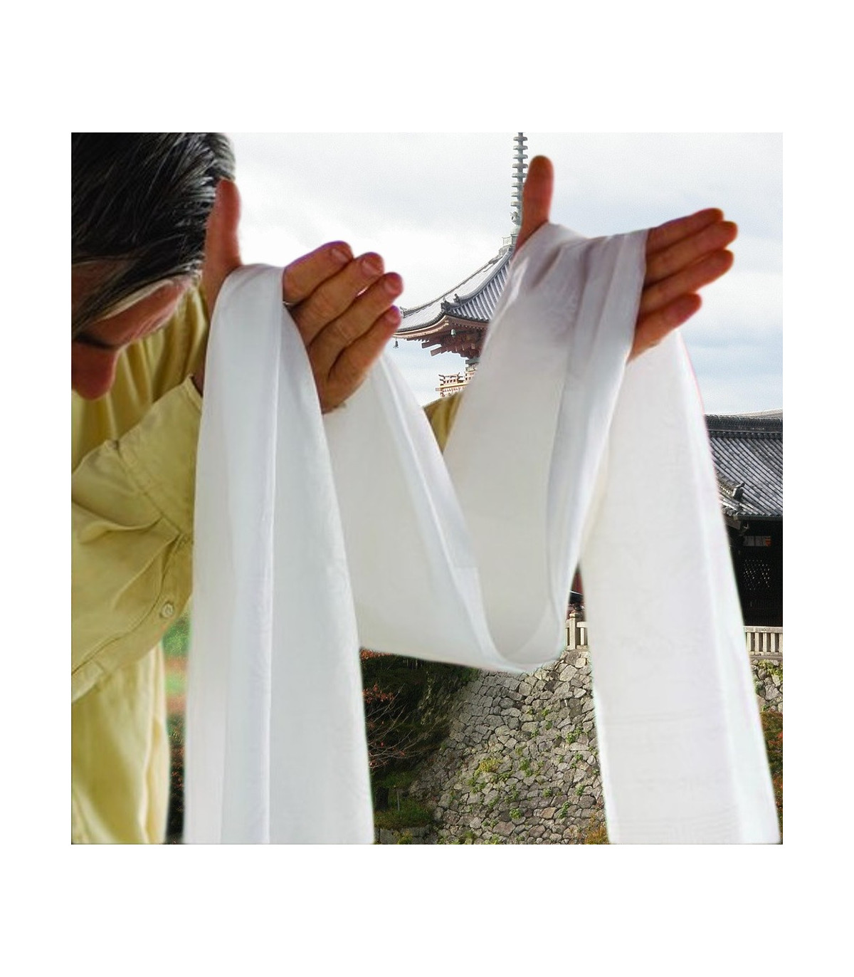 Khata tibétain en satin lot de 4 blanc ou jaune Népal
