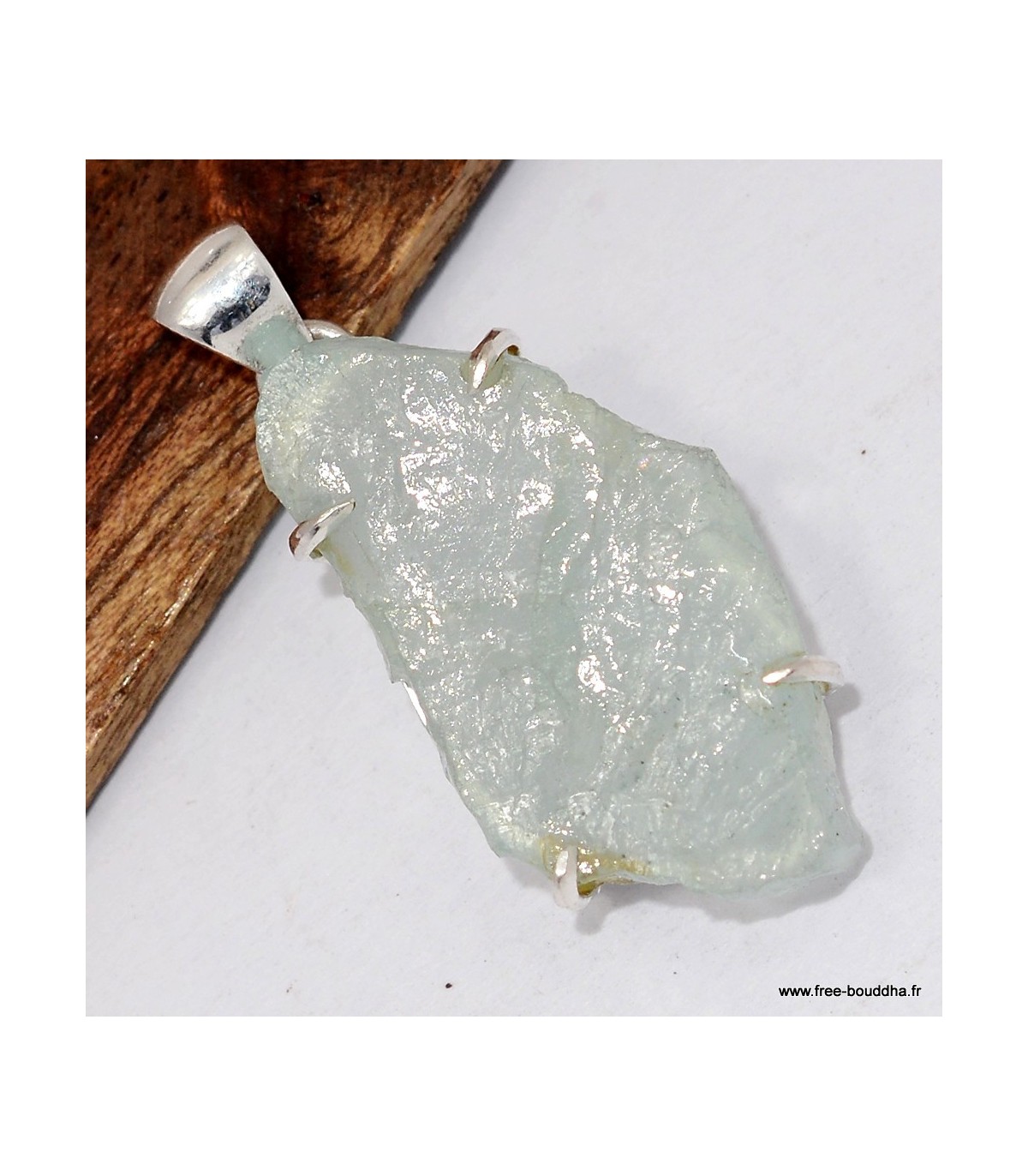Pendentif Aigue‑marine forme libre pierre naturelle argent 925