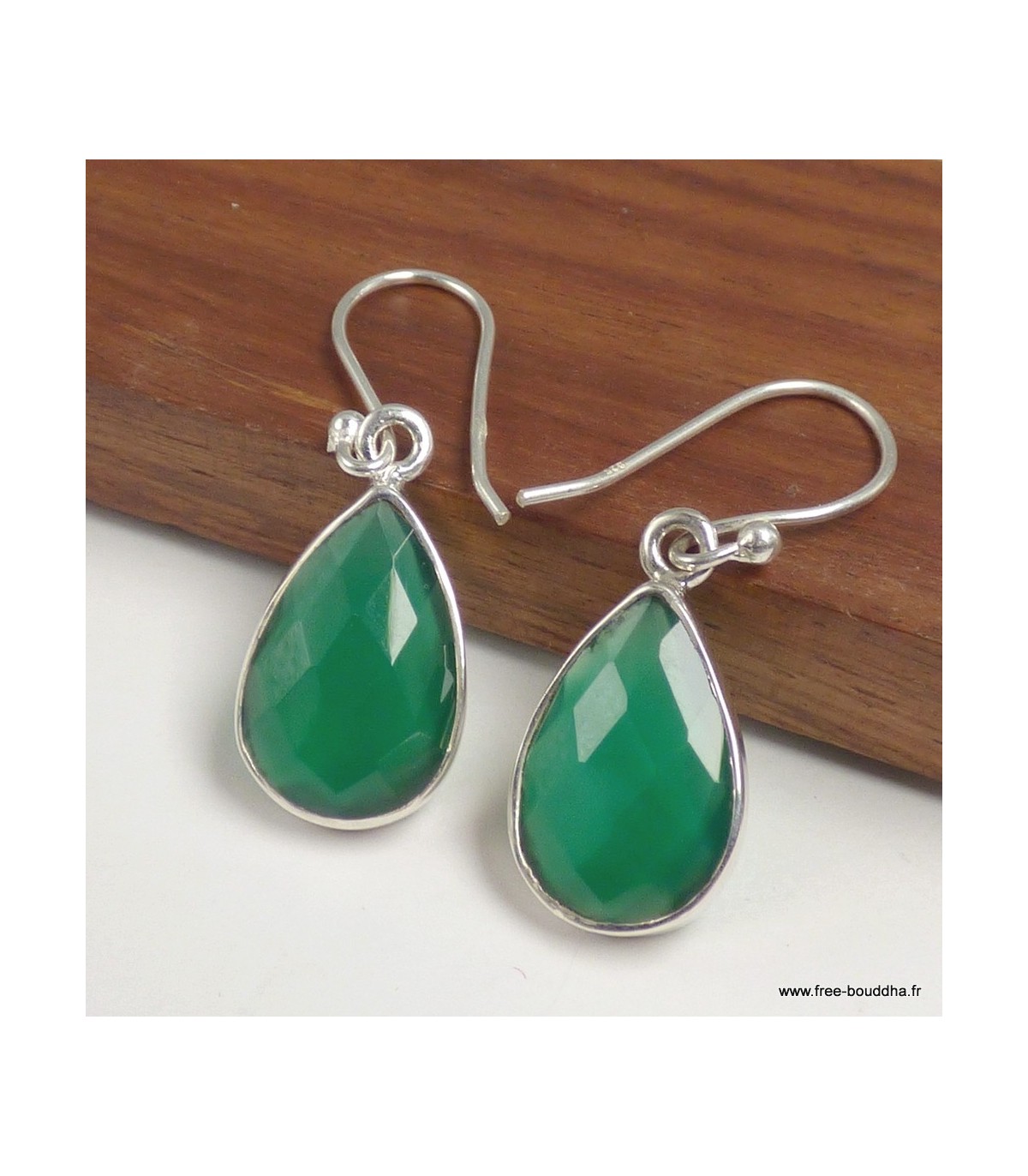 Boucles d’oreilles goutte Onyx vert du Brésil en argent 925